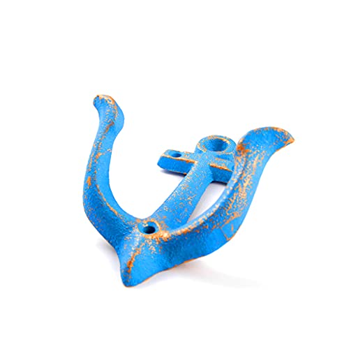 2 Pcs Rustic NauticalĀ Anchor Design Wall Hooks with Screws Expansion Tube, Rustic Cast Iron Wall Mounted Hangers, Vintage Coat Rack Bathroom Towel Hook/Key Holder/Kitchen & Home Storage Hooks(Blue)
