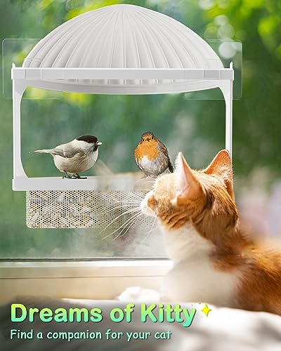 Ermete Durable Metal Bird Window Feeder with Seed Tray and Strong Suction Cups - Window Bird Watching Gift, White