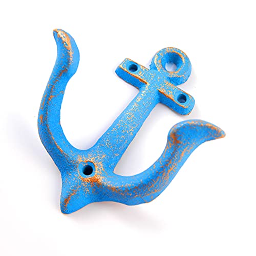 2 Pcs Rustic NauticalĀ Anchor Design Wall Hooks with Screws Expansion Tube, Rustic Cast Iron Wall Mounted Hangers, Vintage Coat Rack Bathroom Towel Hook/Key Holder/Kitchen & Home Storage Hooks(Blue)