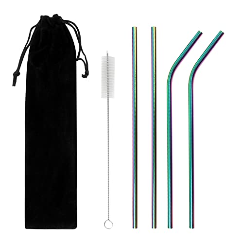 Sihuuu Metal Straws with case, Reusable Stainless Steel Straws with Brush, Extra Long Travel Drinking Straws for YETI tumbler, Coffee Mug, Water Bottle, Dishwasher Safe, Popotes de Acero Inoxidable