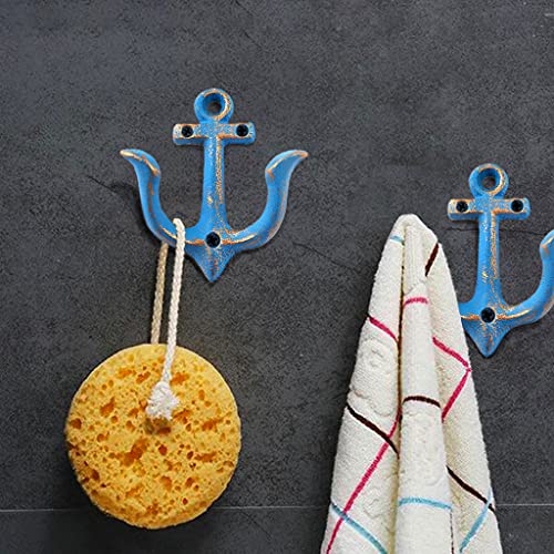 2 Pcs Rustic NauticalĀ Anchor Design Wall Hooks with Screws Expansion Tube, Rustic Cast Iron Wall Mounted Hangers, Vintage Coat Rack Bathroom Towel Hook/Key Holder/Kitchen & Home Storage Hooks(Blue)