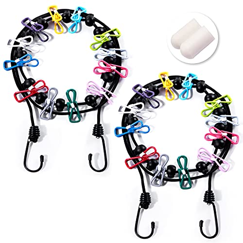 2 Pack Portable Travel Clothesline with 12 Clothespins, Clothes Line for Camping Accessories,Retractable Laundry Clothesline for Hiking,RV Accessories,Camping Gadgets,Laundry line for Drying Clothes