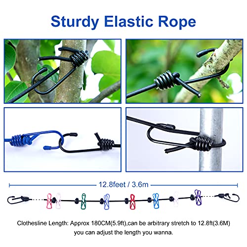 2 Pack Portable Travel Clothesline with 12 Clothespins, Clothes Line for Camping Accessories,Retractable Laundry Clothesline for Hiking,RV Accessories,Camping Gadgets,Laundry line for Drying Clothes