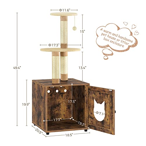 FavePaw Cat Litter Box Enclosure, Cat Tree with Litter Box Enclosure, Cat Litter Box Furniture with Cat Tree Tower and Condo, Indoor Cat House with Sisal Scratching Post and Soft Plush Perch, Brown