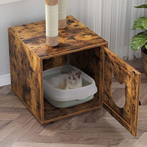 FavePaw Cat Litter Box Enclosure, Cat Tree with Litter Box Enclosure, Cat Litter Box Furniture with Cat Tree Tower and Condo, Indoor Cat House with Sisal Scratching Post and Soft Plush Perch, Brown