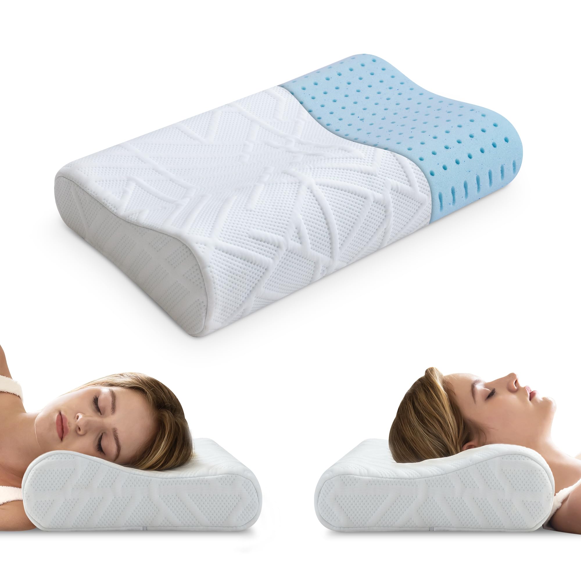 Hcore Contour Memory Foam Pillows Neck Pillow for Sleeping, Ergonomic Cervical Pillow Support Neck and Shoulder Pain Relief, Orthopedic Cervical Pillow for Side Back Stomach Sleepers- CertiPUR-US