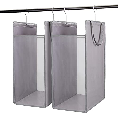 Fentec Hanging Laundry Hamper, Hanging Laundry Basket, Slim Laundry Hamper Bag with Handles, Portable Hanging Closet Hamper, Mesh Heavy Duty Hanging Laundry Bag Grey 2 Pack