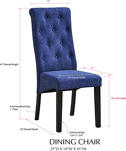 Kings Brand Furniture - Lemont Tufted Upholstered Parsons Dining Chair, Set of 2, Blue