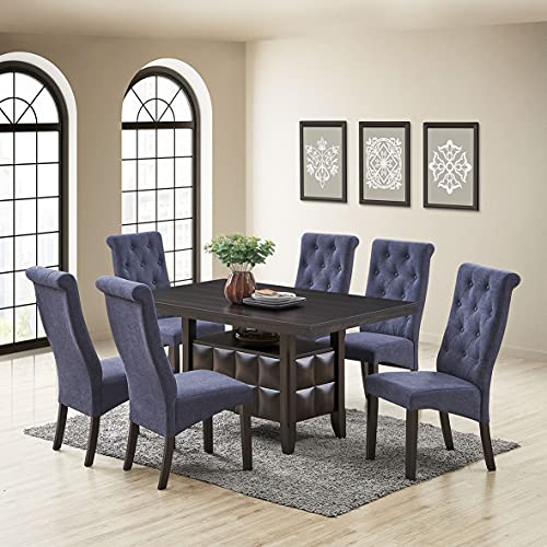 Kings Brand Furniture - Lemont Tufted Upholstered Parsons Dining Chair, Set of 2, Blue
