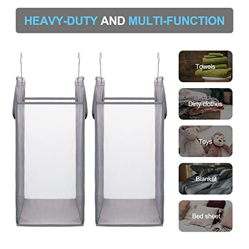 Fentec Hanging Laundry Hamper, Hanging Laundry Basket, Slim Laundry Hamper Bag with Handles, Portable Hanging Closet Hamper, Mesh Heavy Duty Hanging Laundry Bag Grey 2 Pack