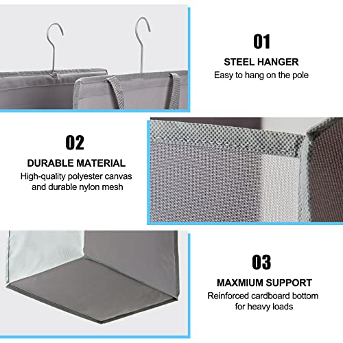 Fentec Hanging Laundry Hamper, Hanging Laundry Basket, Slim Laundry Hamper Bag with Handles, Portable Hanging Closet Hamper, Mesh Heavy Duty Hanging Laundry Bag Grey 2 Pack