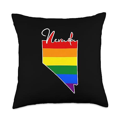 Nevada Map USA State Rainbow Pride Flag Map USA State Nevada Rainbow Flag Pride Month Throw Pillow, 18x18, Multicolor