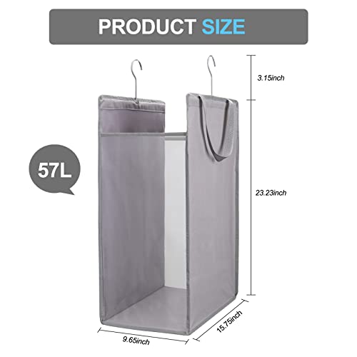 Fentec Hanging Laundry Hamper, Hanging Laundry Basket, Slim Laundry Hamper Bag with Handles, Portable Hanging Closet Hamper, Mesh Heavy Duty Hanging Laundry Bag Grey 2 Pack