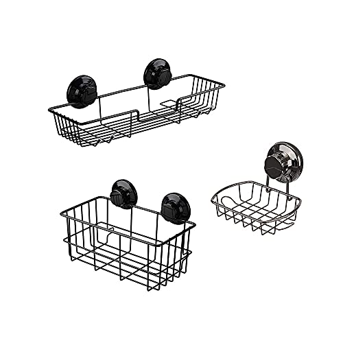 SANNO Suction Cup Soap Dish Holder Suction Shower Caddy Deep Bathroom Basket