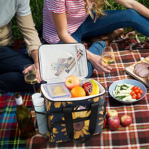 WELLDAY Lunch Bag Retro Sunflower View Insulated Cooler Reusable Lunch Box with Shoulder Strap for Picnic Hiking
