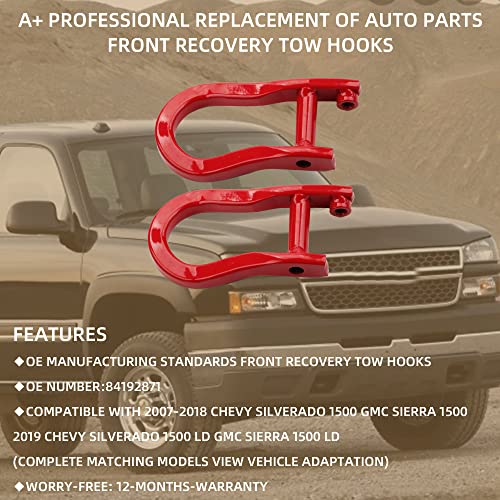 Front Tow Hooks Compatible with 2007-2019 Chevy Silverado GMC Sierra 1500 2019 Chevy Silverado GMC Sierra 1500 LD Replace 84192871
