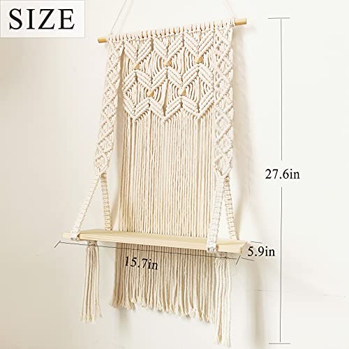 Macrame Wall Shelves Hanging Shelves,Floating Shelves Boho Rustic Decor,Wood Shelves for Bedroom,Bathroom,Living Room (Wooden Beads)