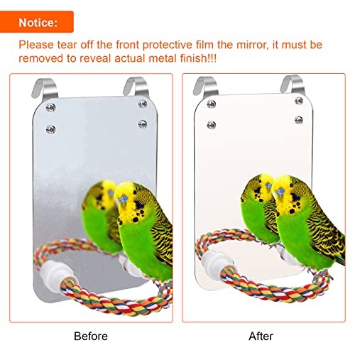 7ββ Bird Mirror Coolrunner Mirror for Bird Cage Bird Mirror for Parakeets Cage Cockatiels Conures Cage Bird Parrot Mirror with Rope Parrot