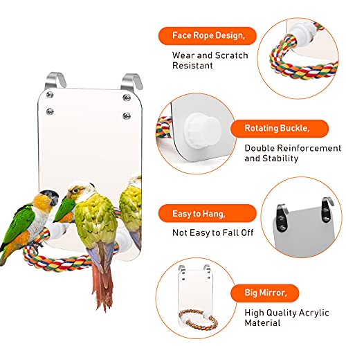 7ββ Bird Mirror Coolrunner Mirror for Bird Cage Bird Mirror for Parakeets Cage Cockatiels Conures Cage Bird Parrot Mirror with Rope Parrot