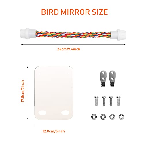 7ββ Bird Mirror Coolrunner Mirror for Bird Cage Bird Mirror for Parakeets Cage Cockatiels Conures Cage Bird Parrot Mirror with Rope Parrot