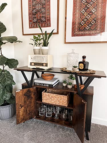 Bestier Kitchen Island with Storage Cabinet, Coffee Bar Cabinet Buffet Table Kitchen Sideboard with Adjustable Shelves for Dinning Room Living Room Entryway Hallway, Rustic Brown