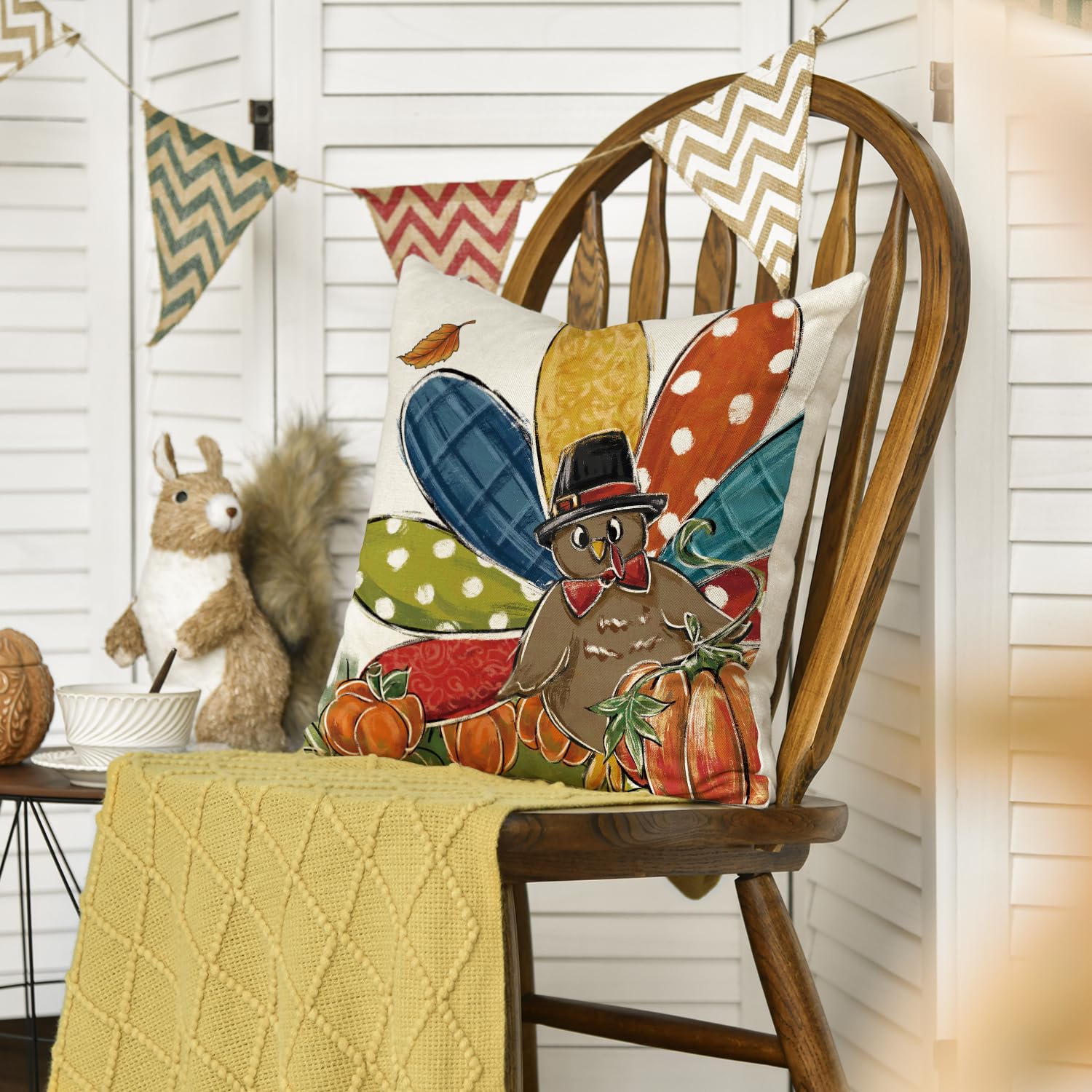 AVOIN colorlife Thanksgiving Turkey Pumpkin Throw Pillow Cover, 18 x 18 Inch Thanksgiving Fall Cushion Case for Sofa Couch