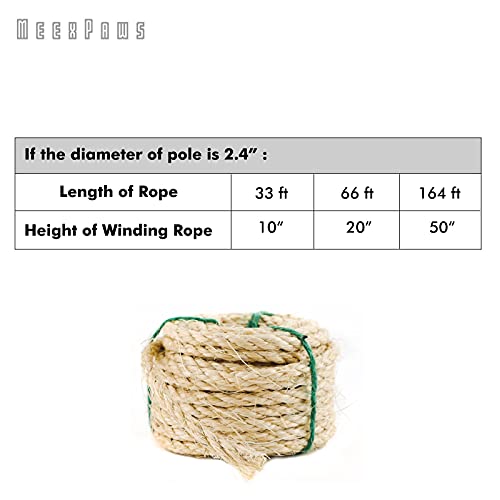 MEEXPAWS Natural Strong Sisal Rope Replacement for Cat Scratching Posts | Adhesive Tapes for Winding Easy & Tight | 1/4 β Diameter | Brown | 164FT
