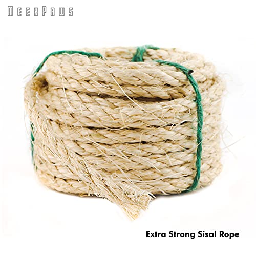 MEEXPAWS Natural Strong Sisal Rope Replacement for Cat Scratching Posts | Adhesive Tapes for Winding Easy & Tight | 1/4 β Diameter | Brown | 164FT