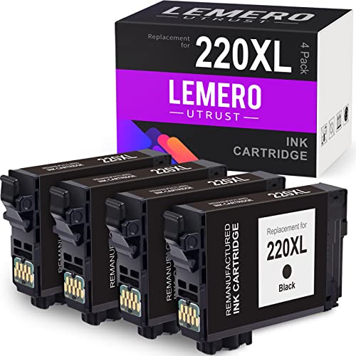 LEMERO UTRUST Remanufactured Ink Cartridge Replacement for Epson 220 220XL T220XL use with Epson Workforce WF-2750 WF-2760 WF-2630 WF-2650 WF-2660 Expression Home XP-420 XP-320 XP-424 (Black, 4-Pack)