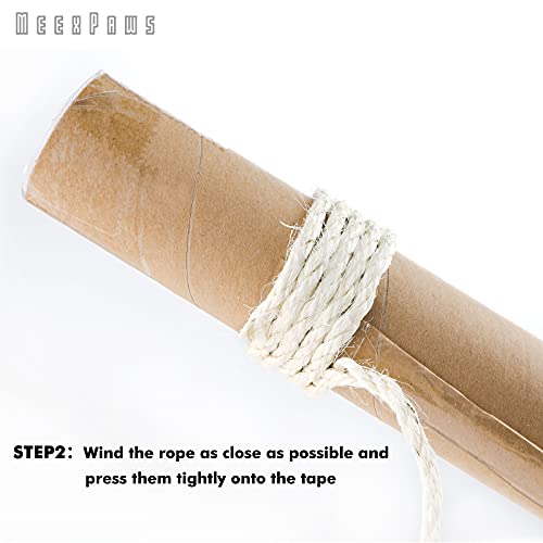 MEEXPAWS Natural Strong Sisal Rope Replacement for Cat Scratching Posts | Adhesive Tapes for Winding Easy & Tight | 1/4 β Diameter | Brown | 164FT