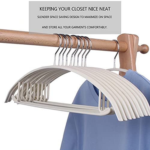 PJJXMY Clothes Hanger Rubber Coated Contour Metal No Bumps Hanger, Suit Hanger,Coat Jacket Hangers,Sweater Hanger, Ultra Thin Space Saving Heavy Duty Hook Durable T-Shirt Hanger (White, 10)