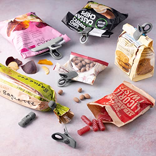 edge Chip Clips for Food Snack Bags and Storage Non-Slip with Magnetic Back and Loop Holes (20 Piece Medium, Charcoal)