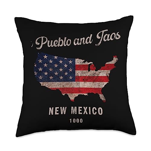 USA Classic Grunge Map Retro Apparel Pueblo and Taos, New Mexico Throw Pillow, 18x18, Multicolor