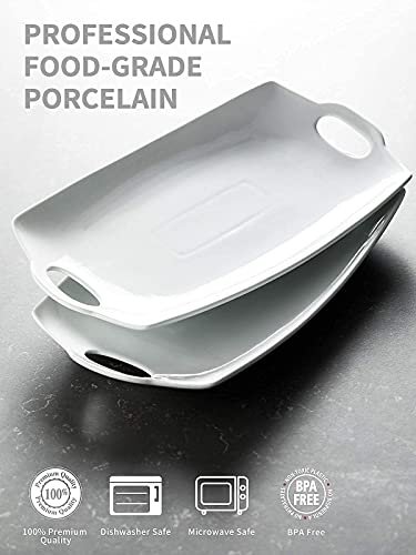 Serving Tray with Handle Exrta Large Porcelain Serving Platter Perfet for Display 16-Inch White