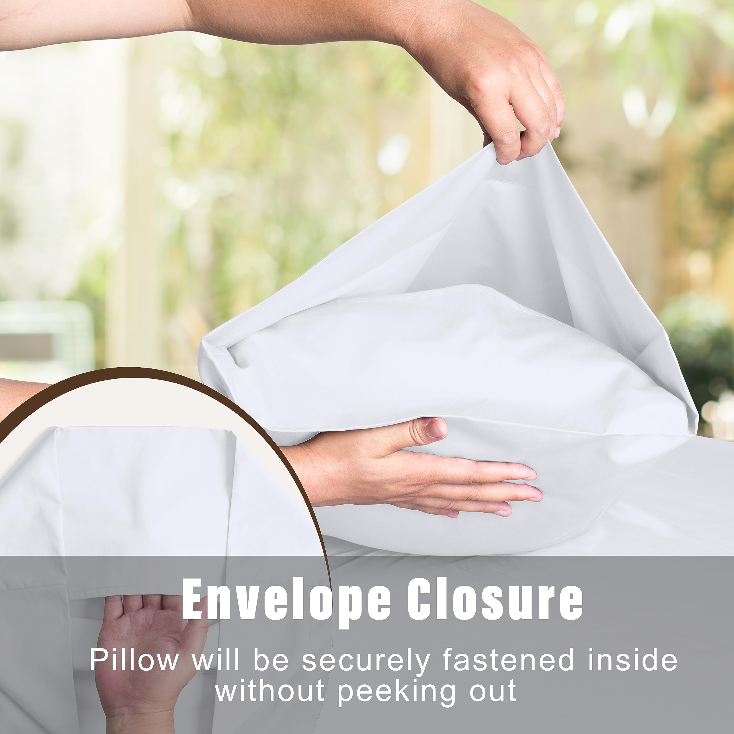 Cotton Pillow Cases Standard Size Set of 2, 800 Thread Count 100% Egyptian Cotton Sateen Weave Pillowcases, Natural Soft & Breathable Pillow Covers with Envelope Closure (White 2Pcs)