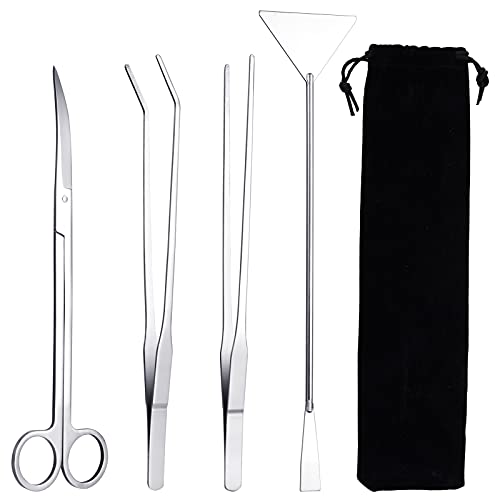 Skyeasure Aquascape Tools, Long Tweezers for Terrarium, Terrarium Tools, Stainless Steel Aquarium Plant Tools Fish Tank Cleaning Tools Aquarium Tweezers Scissors Spatula Set for Aquarium Starter Kit