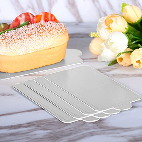 200 Pcs Mini Cake Boards, Silver Mousse Cake Boards Mini Cake Bases Cake Paper Board Plates Cupcake Dessert Displays Tray Cardboard Dessert Board Pastry Base - Grease Proof (Rectangular Cake Boards)