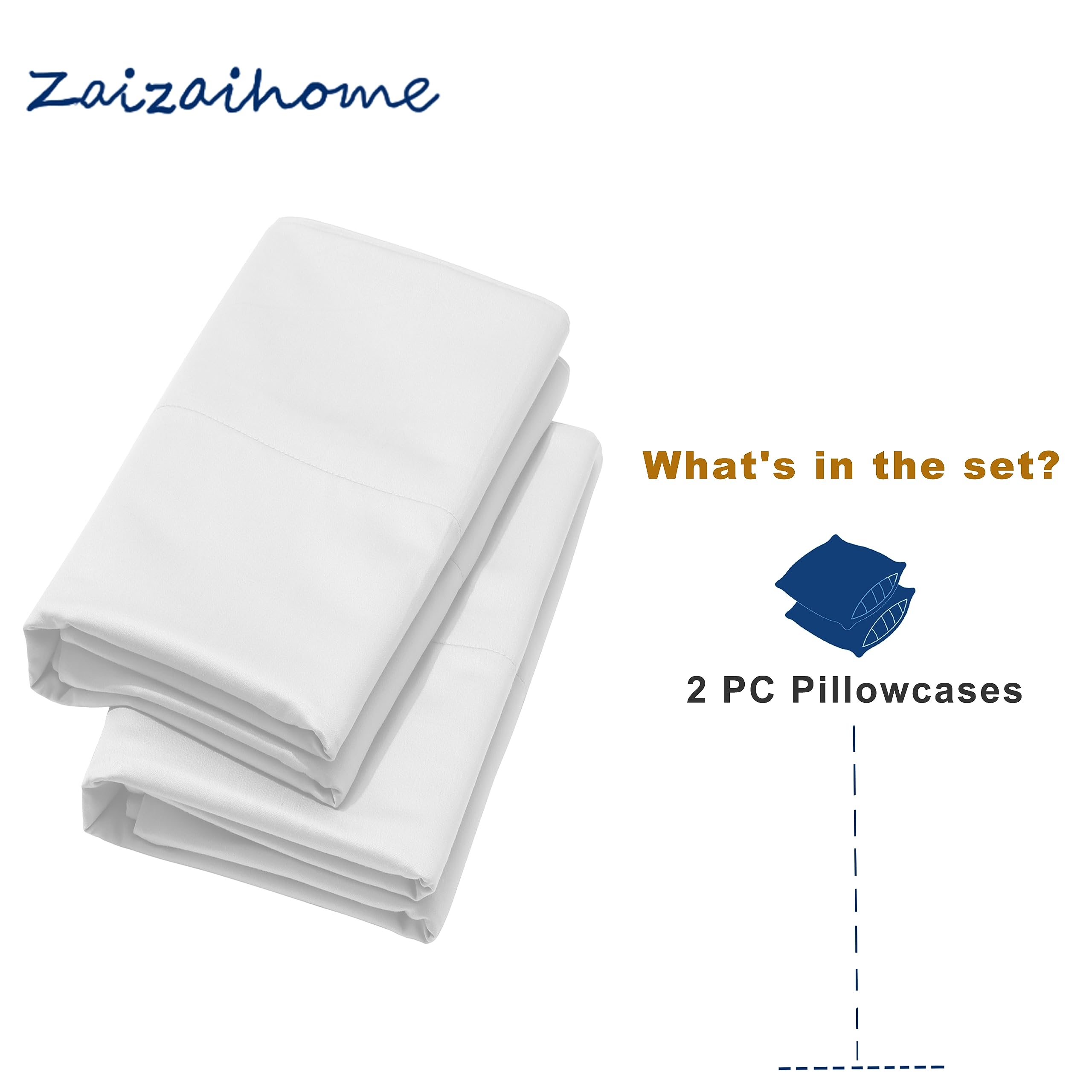 Cotton Pillow Cases Standard Size Set of 2, 800 Thread Count 100% Egyptian Cotton Sateen Weave Pillowcases, Natural Soft & Breathable Pillow Covers with Envelope Closure (White 2Pcs)