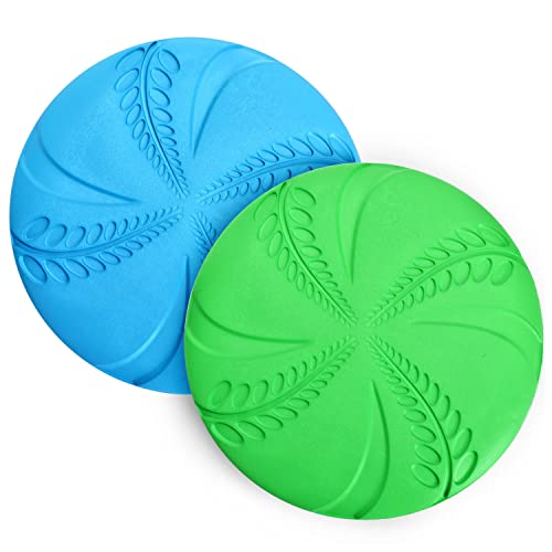 Nobleza 2 Pack Dog Flying Disc, Flexible Floatable Dog Disc Toy for Long-Distance Flies and Floats, Lightweight Soft Flying Discs Toy for Small Medium Large Dogs to Fetch & Catch, Blue & Green