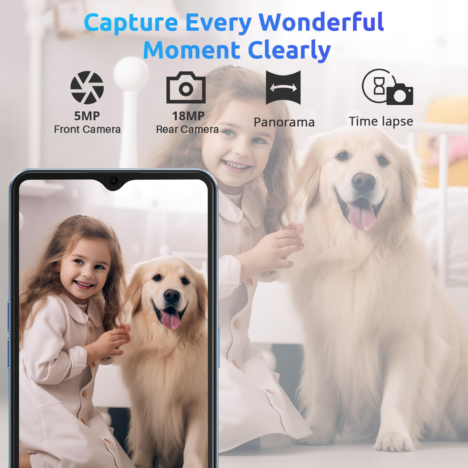 Xgody Mate50 3GB+32GB Octa-Core 4G Unlocked Phones, 6.56'’ Incell Screen Dual Sim Unlocked Cell Phones, 4500mAh Battery, Face Unlock, Camera 5MP+18MP Android Smartphones (Blue)
