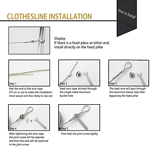 MHY 32Ft Clotheslines,Outdoors 304 Stainless Steel Clothes Line,Heavy Duty Cable Wire Rope String with Retractable System,Windproof Clothes Rope for Outdoor/Indoor/Home/Drying/Curtain Hanging