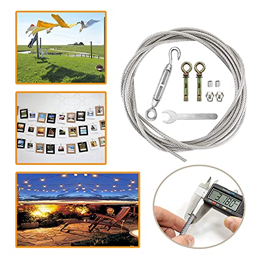 MHY 32Ft Clotheslines,Outdoors 304 Stainless Steel Clothes Line,Heavy Duty Cable Wire Rope String with Retractable System,Windproof Clothes Rope for Outdoor/Indoor/Home/Drying/Curtain Hanging