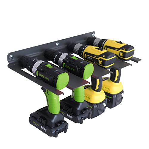 MIND&ACTION Cordless Drill Storage Rack Holds 4 Drills, Power Tool Storage Organizer Wall Mount Storage Holder for Garage, Workshop, Shed, Made of Heavy Duty Aluminum (Rack)
