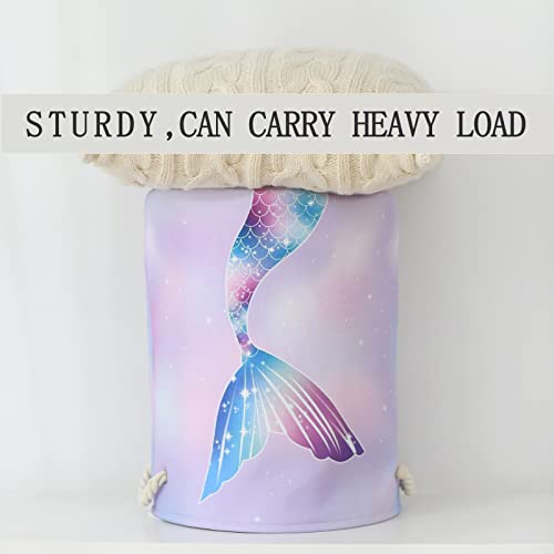 INough Baby Laundry Hamper Fabric Storage Basket Round Laundry Basket for Girls Collapsible Laundry Baskets with Drawstring Closure, Mermaid Room Decor for Girls Room, Laundry (Mermaid Tail)
