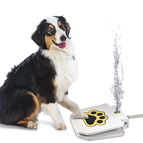 Dogsshopdaily Outdoor Automatic Dog Water Dispenser – Premium Step Water Toy Push Button – Practical Water Toys for Dogs – Pet Fountain with 40-inch Hose and Y Valve Adapter, White