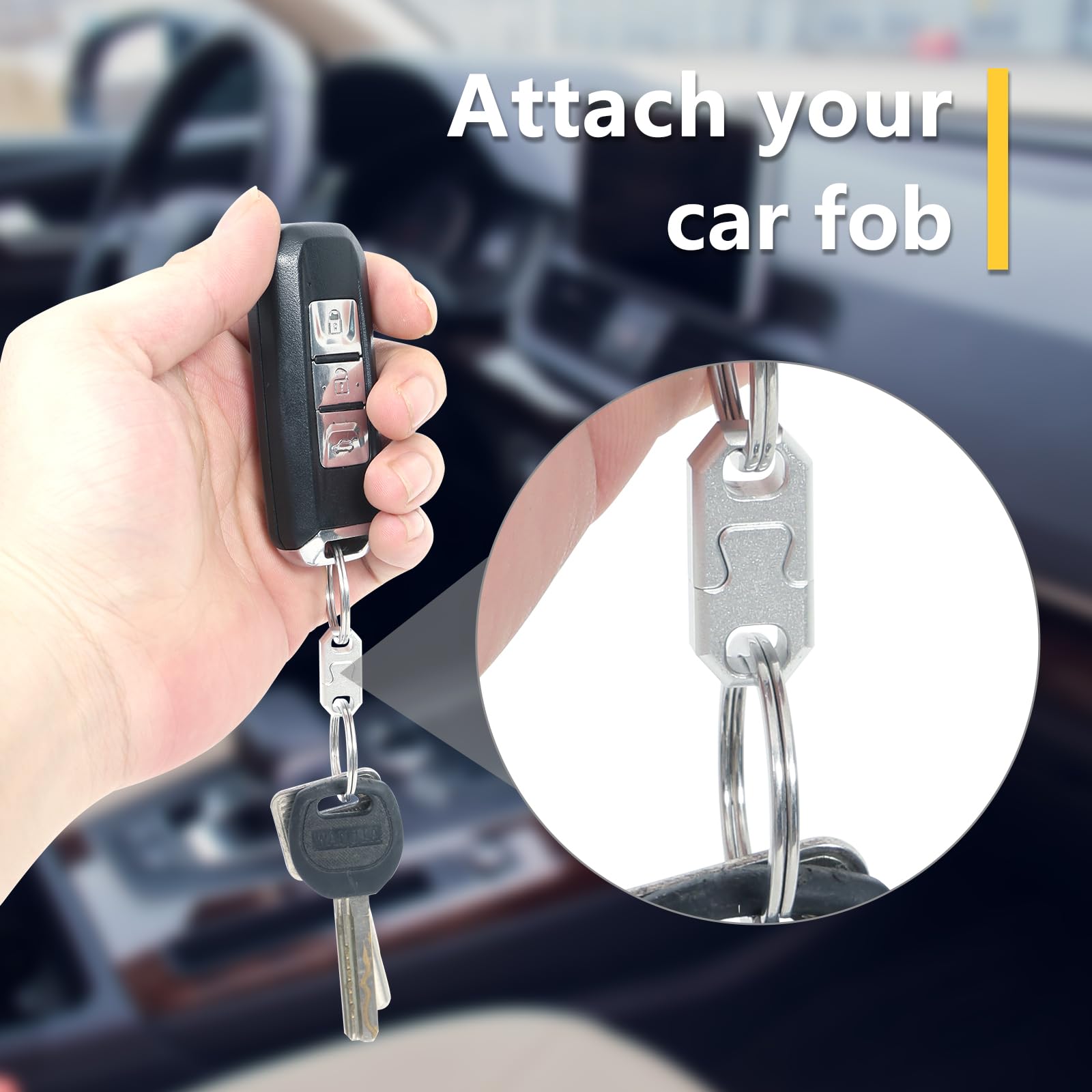 JEINAPA 2Pack Aluminum Magnetic Quick Release Keychain, Detachable & Portable Key Holder for Bags, Purses & Belts, Silver＆Black (Square Corner)