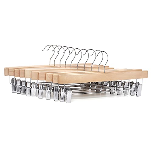 Amazon Basics Wooden Hangers with Clips - Natural, 10-Pack