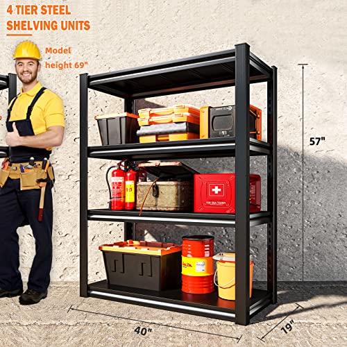 Raybee Garage Shelving Heavy Duty, 40" Wide Garage Storage Shevles Heavy Duty Shelving, Adjustable 4 Tier Metal Shelving, Garage Shelves Heavy Duty Shelves, Industrial Storage Rack, 40" W x19 D x57 H