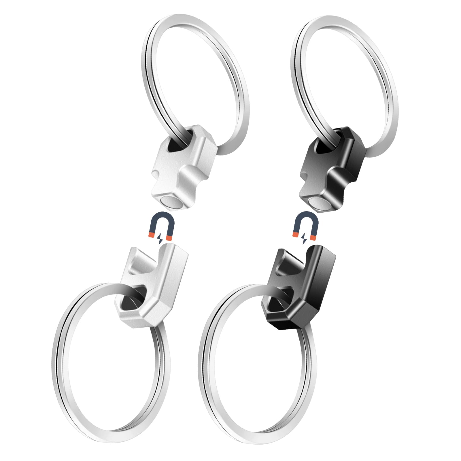 JEINAPA 2Pack Aluminum Magnetic Quick Release Keychain, Detachable & Portable Key Holder for Bags, Purses & Belts, Silver&Black (Square Corner)