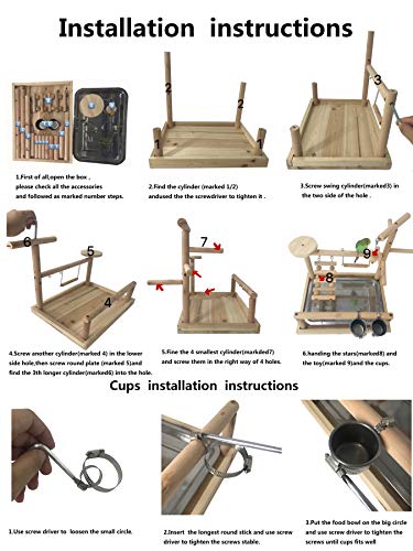 NAPURAL Parrots Playstand Bird Playground Wood Perch Gym Stand Playpen Ladder with Toys Exercise Playgym with Feeder Cups Toys Exercise Play